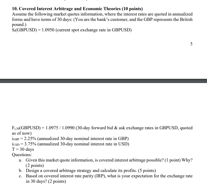 10. Covered Interest Arbitrage and Economic Theories | Chegg.com