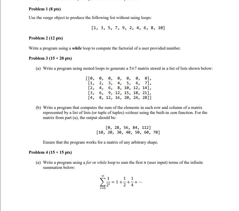 Solved Use the range object to produce the following list | Chegg.com