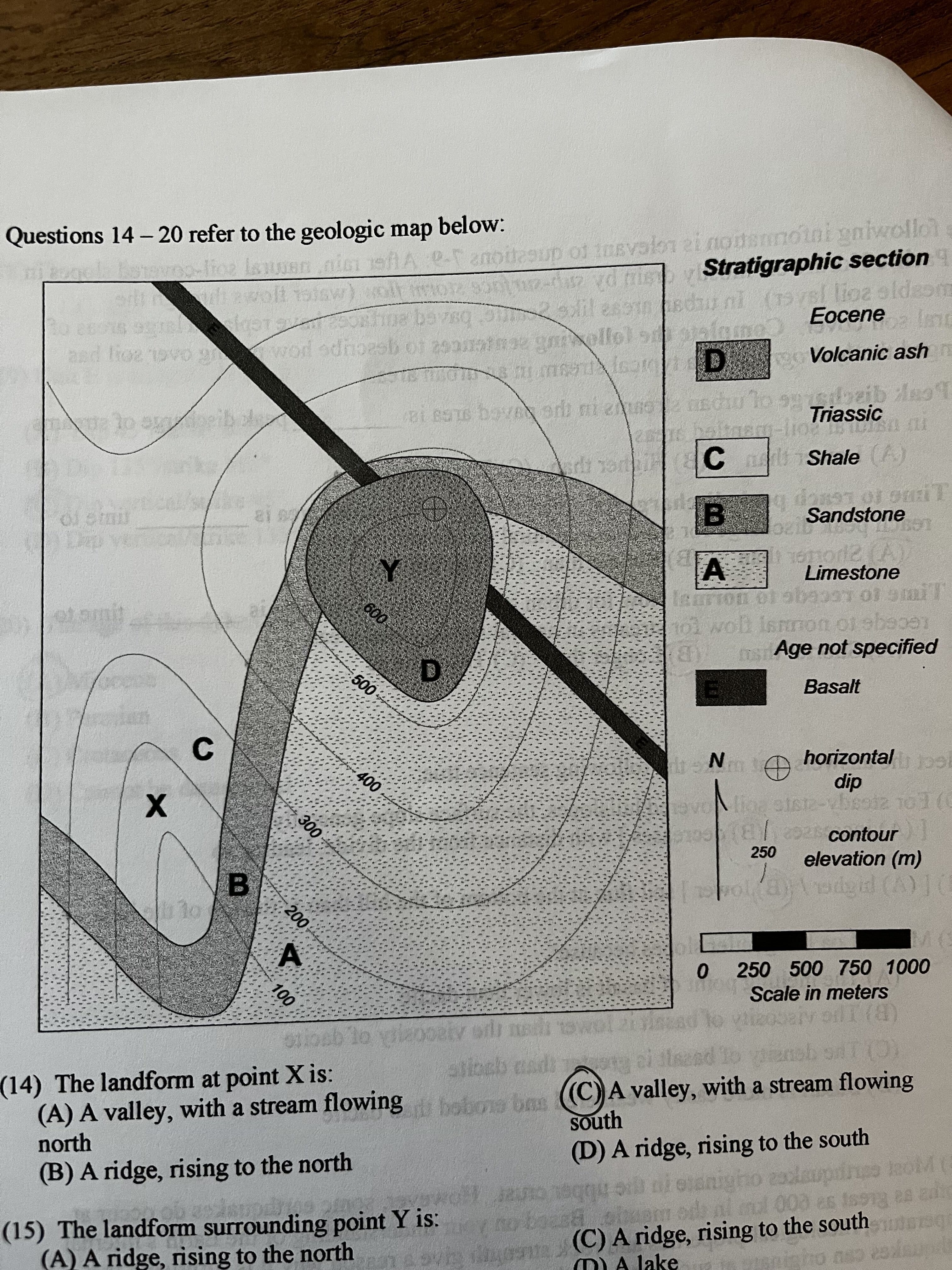 Solved Questions 14−20 refer to the geologic map below: (14) | Chegg.com