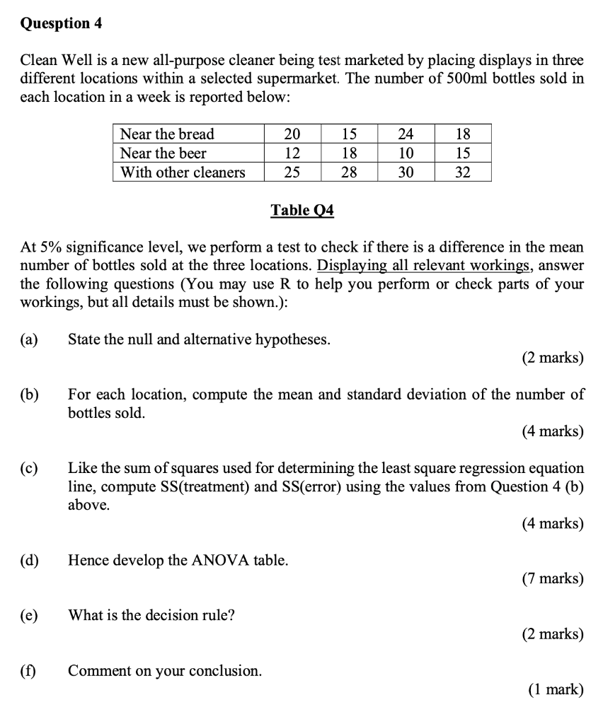 Solved Quesption 4 Clean Well is a new all-purpose cleaner | Chegg.com