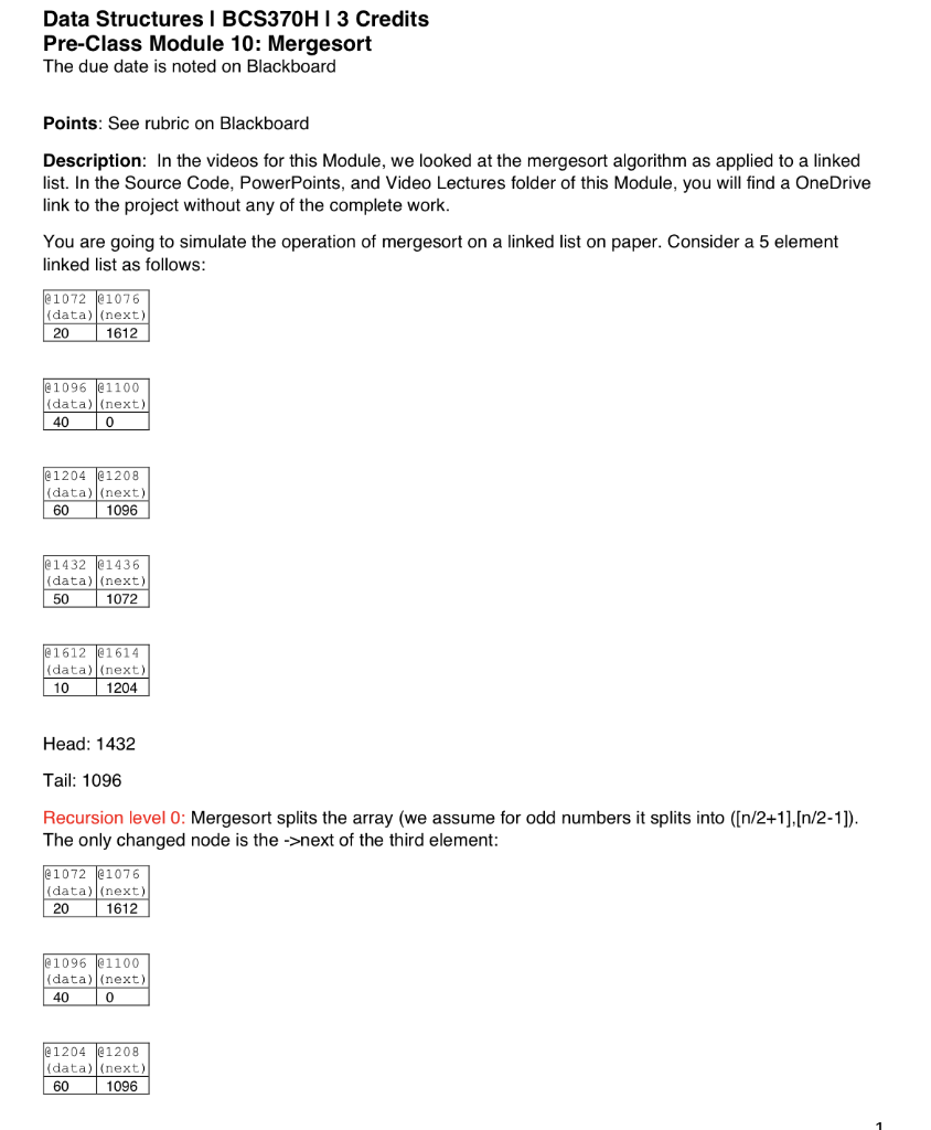 Solved Data Structures | BCS370H I 3 Credits Pre-Class | Chegg.com