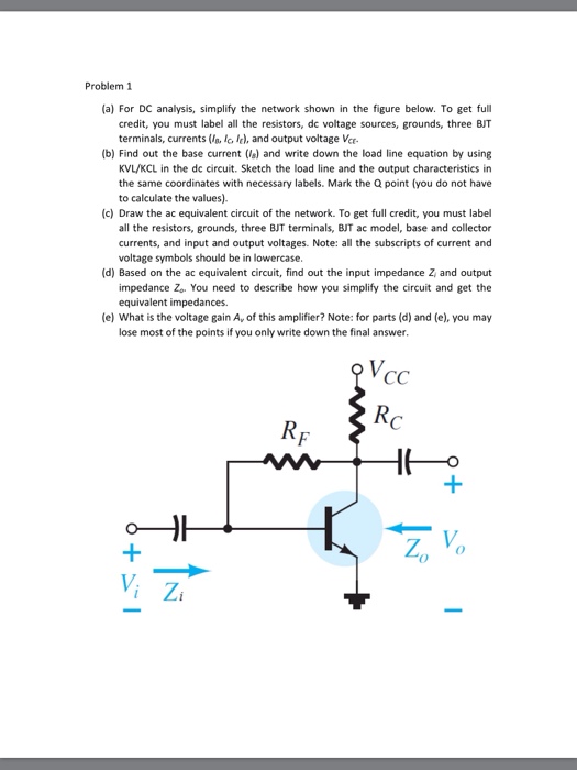 Solved Problem 1 (a) For DC analysis, simplify the network | Chegg.com