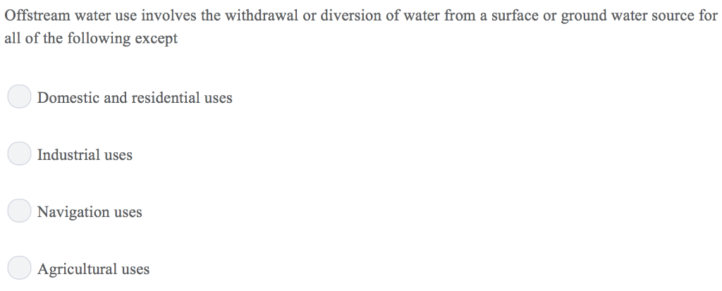 Solved Offstream water use involves the withdrawal or | Chegg.com