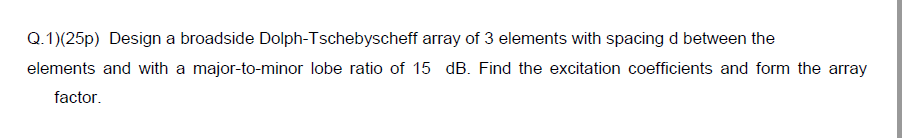 Q.1)(25p) Design a broadside Dolph-Tschebyscheff | Chegg.com