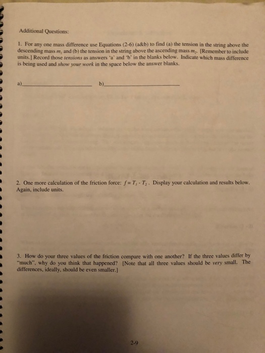 Experiment 2. Atwood's Machine Name Lab DayTime | Chegg.com