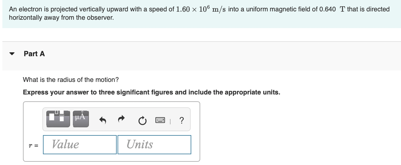 Solved An electron is projected vertically upward with a | Chegg.com