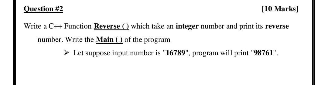 Solved Write A C Function Reverse Which Take An Integer