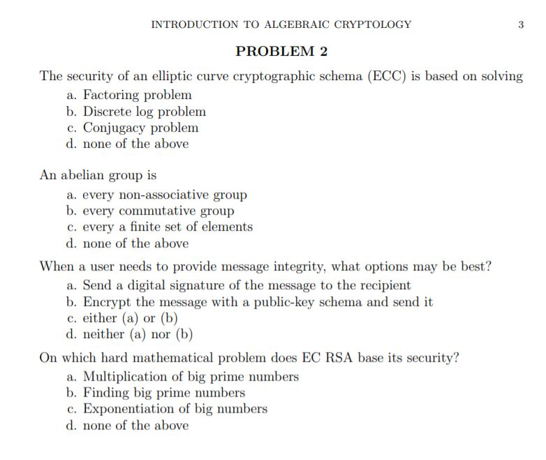 Solved INTRODUCTION TO ALGEBRAIC CRYPTOLOGY PROBLEM 2 The | Chegg.com