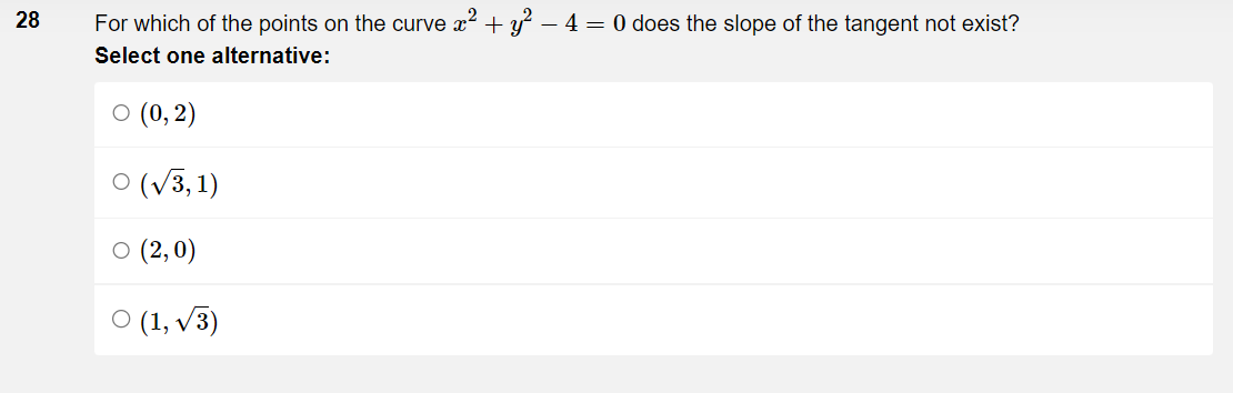 Solved For which of the points on the curve x2+y2−4=0 does | Chegg.com