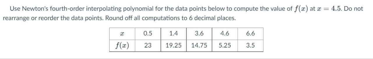 Solved Use Newton's fourth-order interpolating polynomial | Chegg.com