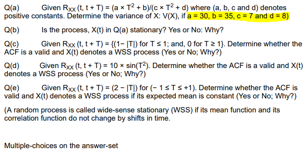 Solved A random variable, RV:X(t) has realizations (epochs) | Chegg.com