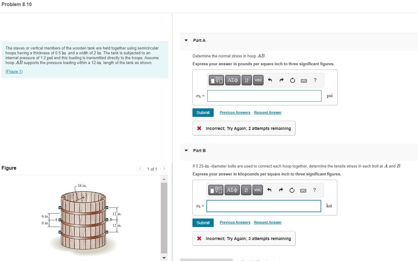 Solved The staves or vertical members of the wooden tank are | Chegg.com