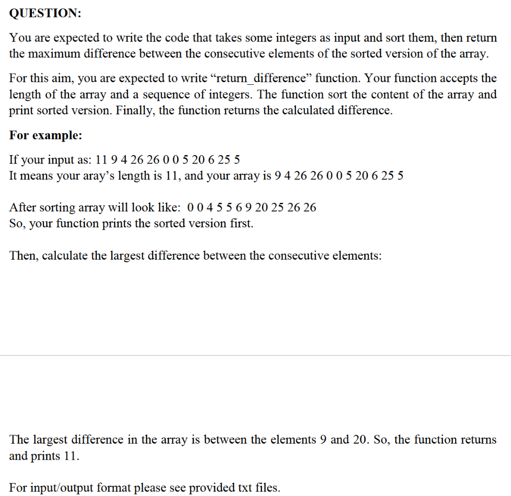 Solved USE C CODE input 11 9 4 26 26 0 0 5 20 6 25 | Chegg.com
