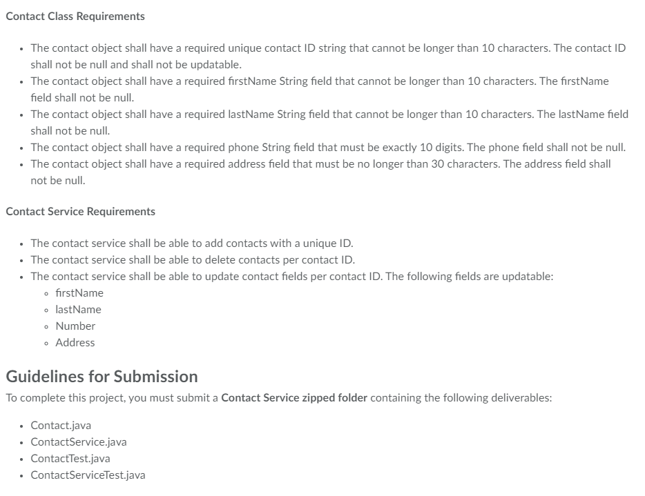 Contact Class Requirements • The contact object shall | Chegg.com