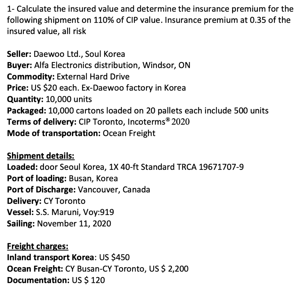 1- Calculate the insured value and determine the | Chegg.com