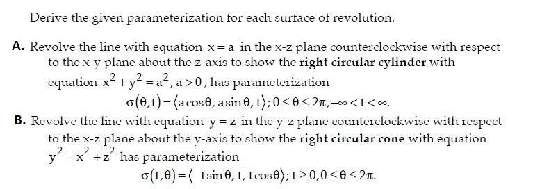 Solved Derive the given parameterization for each surface of | Chegg.com