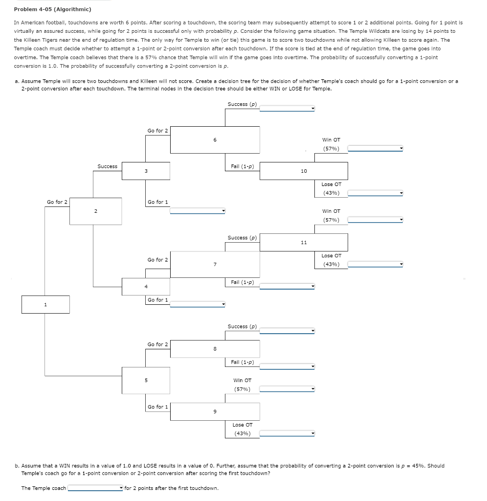 Problem 4-05 (Algorithmic) In American football, | Chegg.com