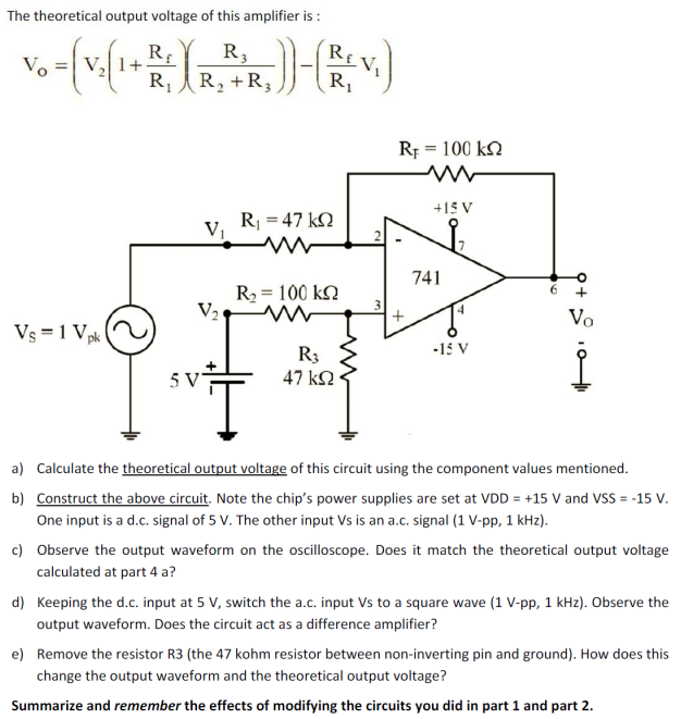Solved The theoretical output voltage of this amplifier is : | Chegg.com