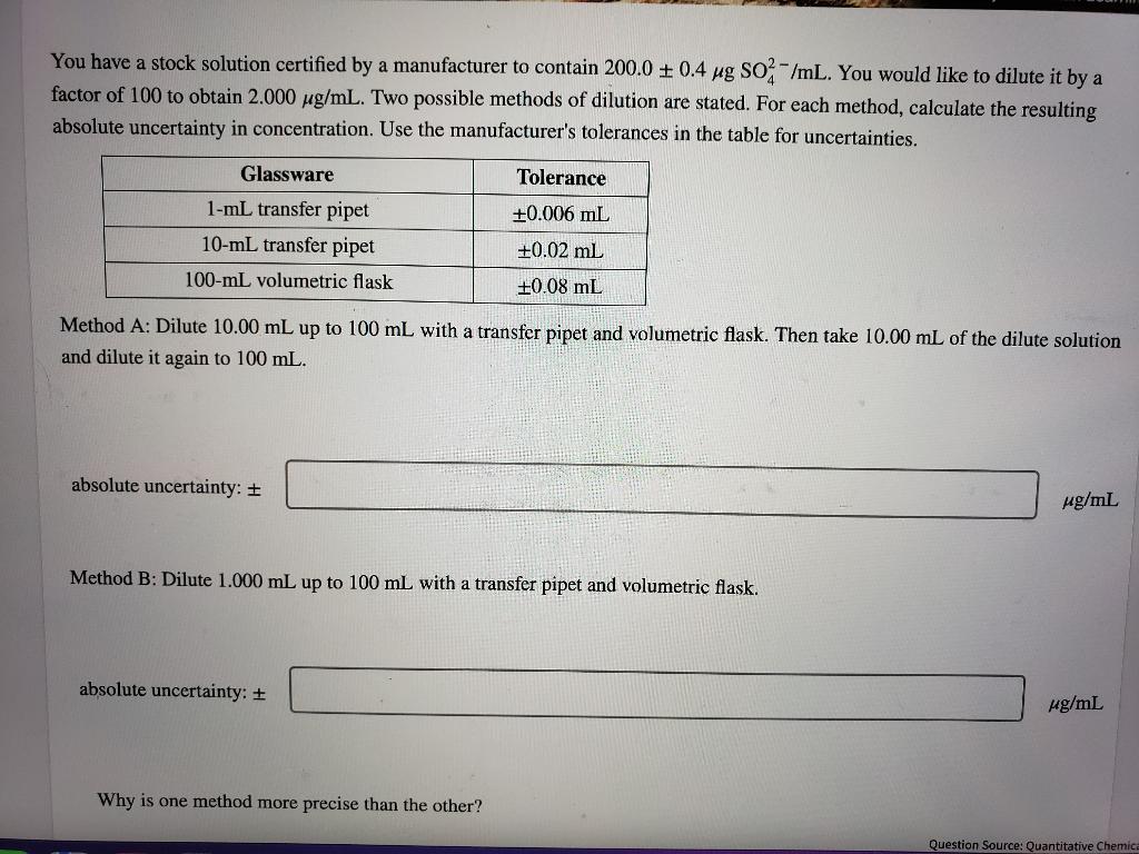 Solved You have a stock solution certified by a manufacturer | Chegg.com
