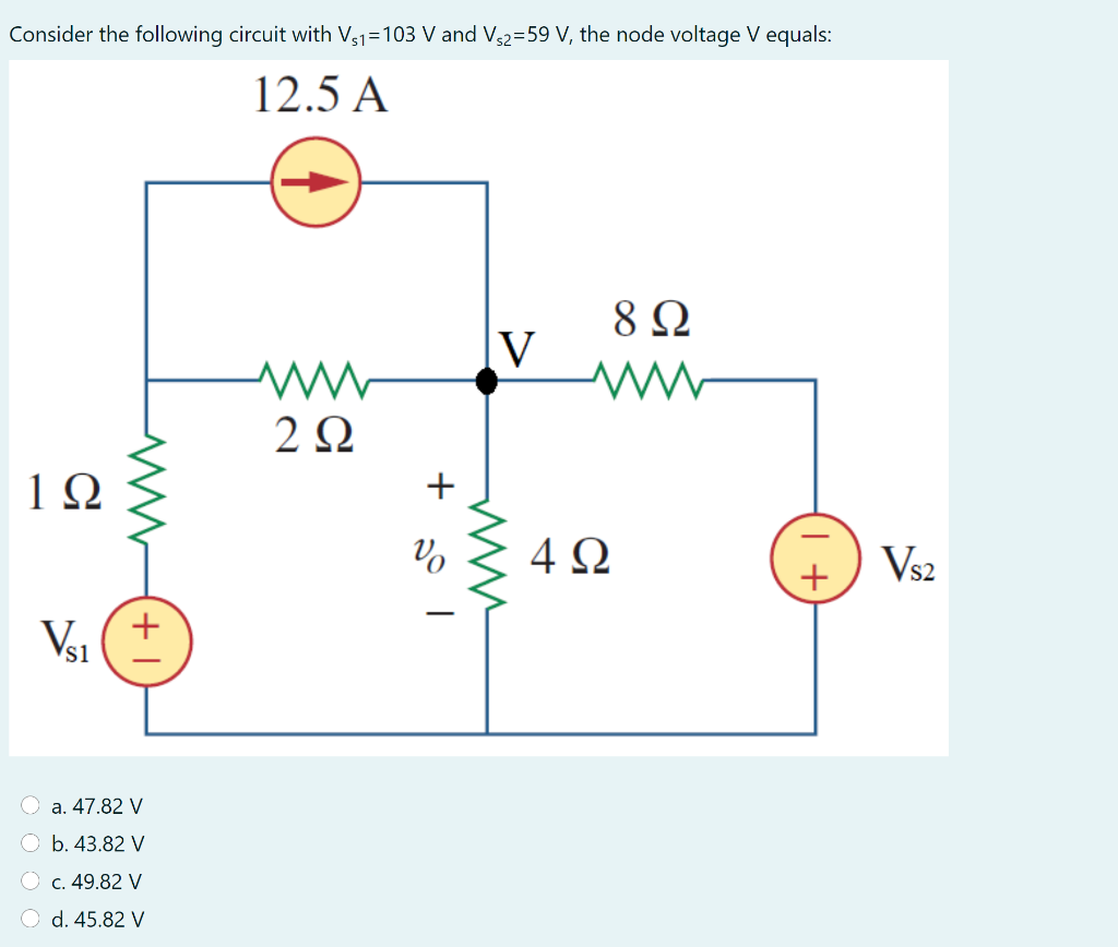 Solved Consider the following circuit with Vs1=103 V and | Chegg.com