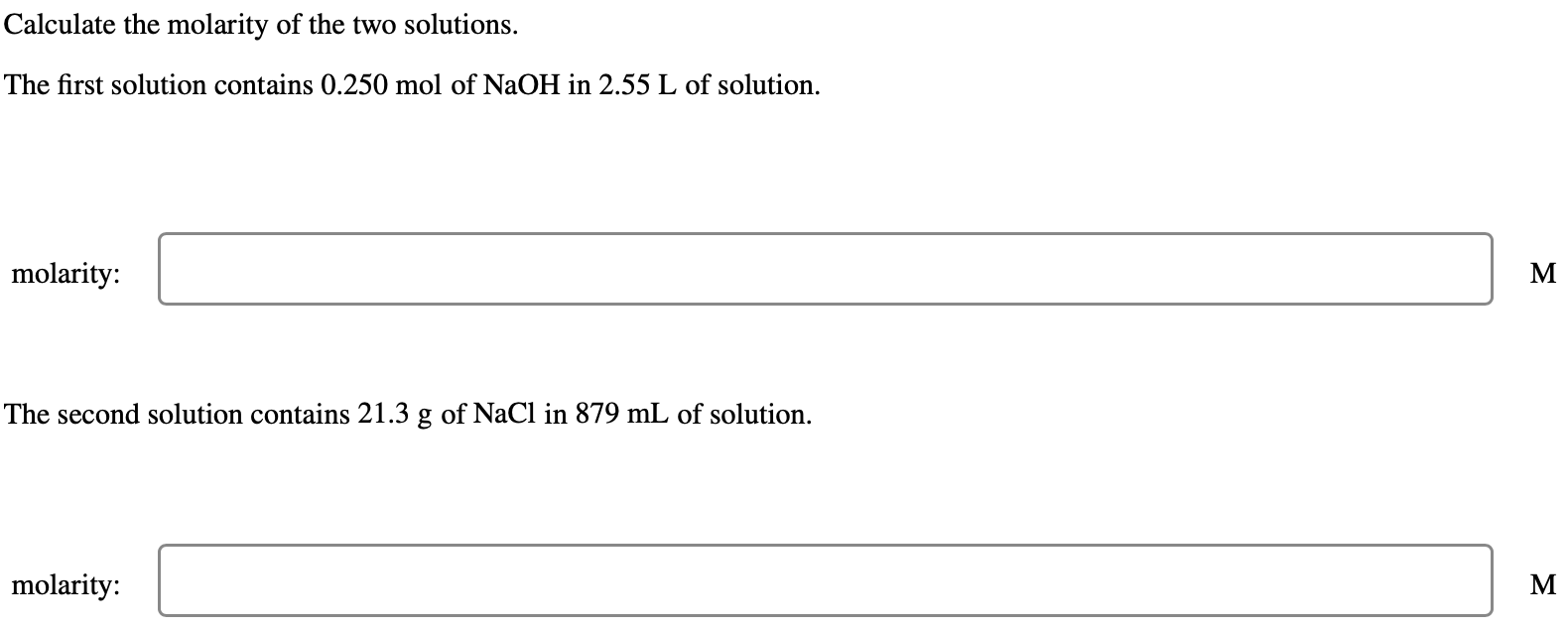 Solved Calculate the molarity of the two solutions. The | Chegg.com