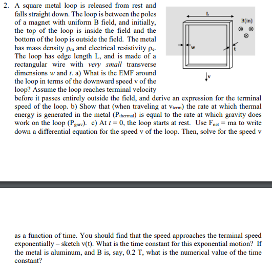 Solved 2. A square metal loop is released from rest and | Chegg.com