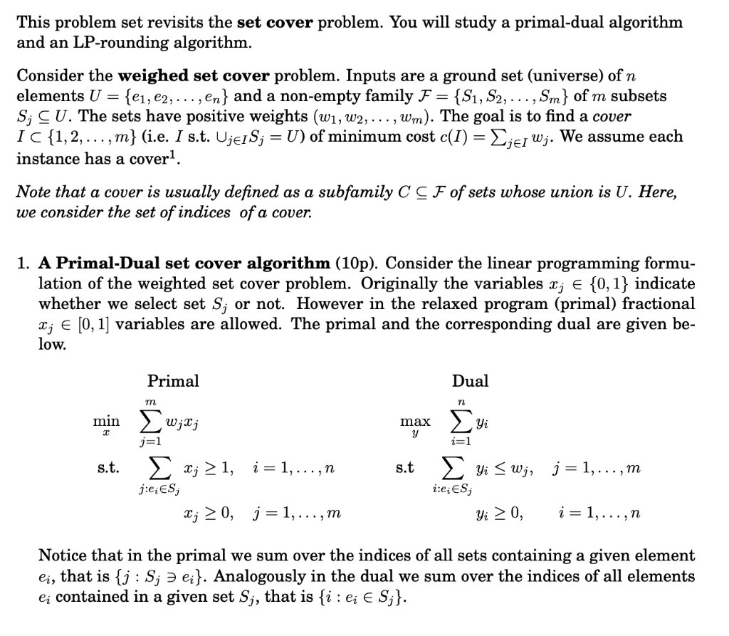 Solved This problem set revisits the set cover problem. You | Chegg.com