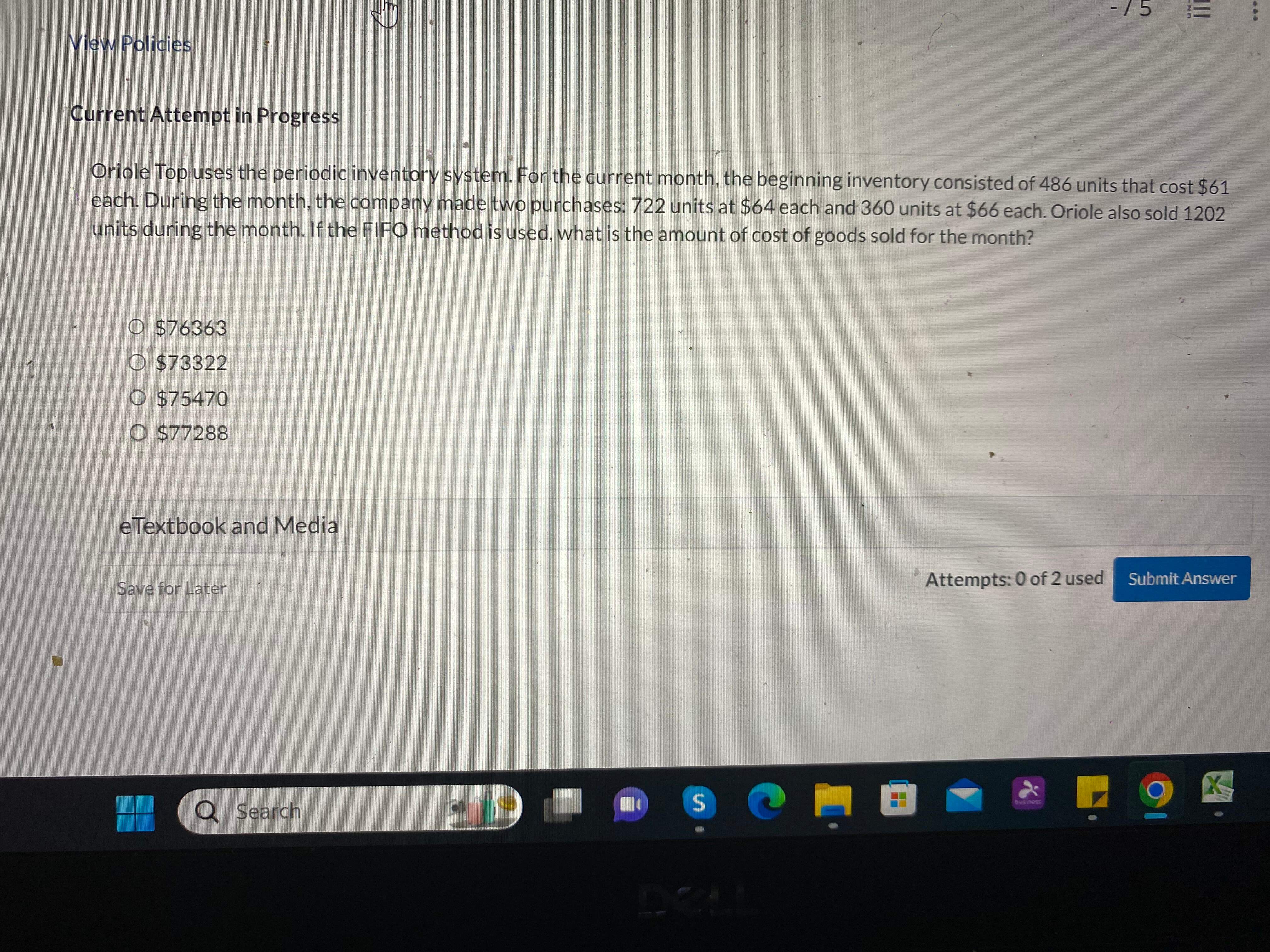 Solved Current Attempt in Progress Oriole Top uses the | Chegg.com