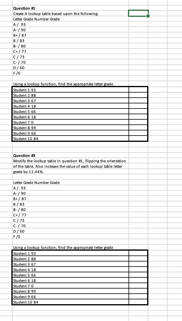 Solved Question \#1 Create A lookup table based upon the | Chegg.com