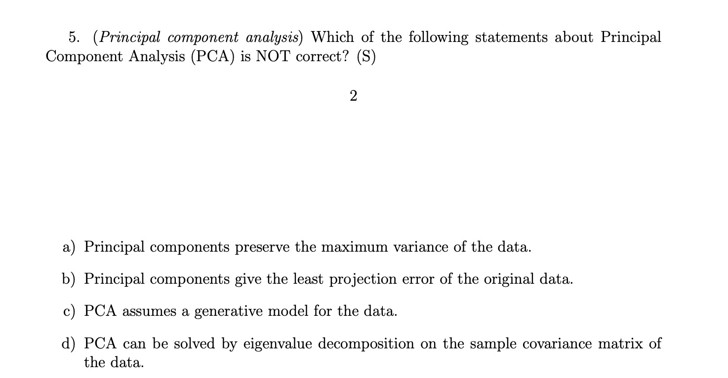 Solved 5. (Principal component analysis) Which of the | Chegg.com