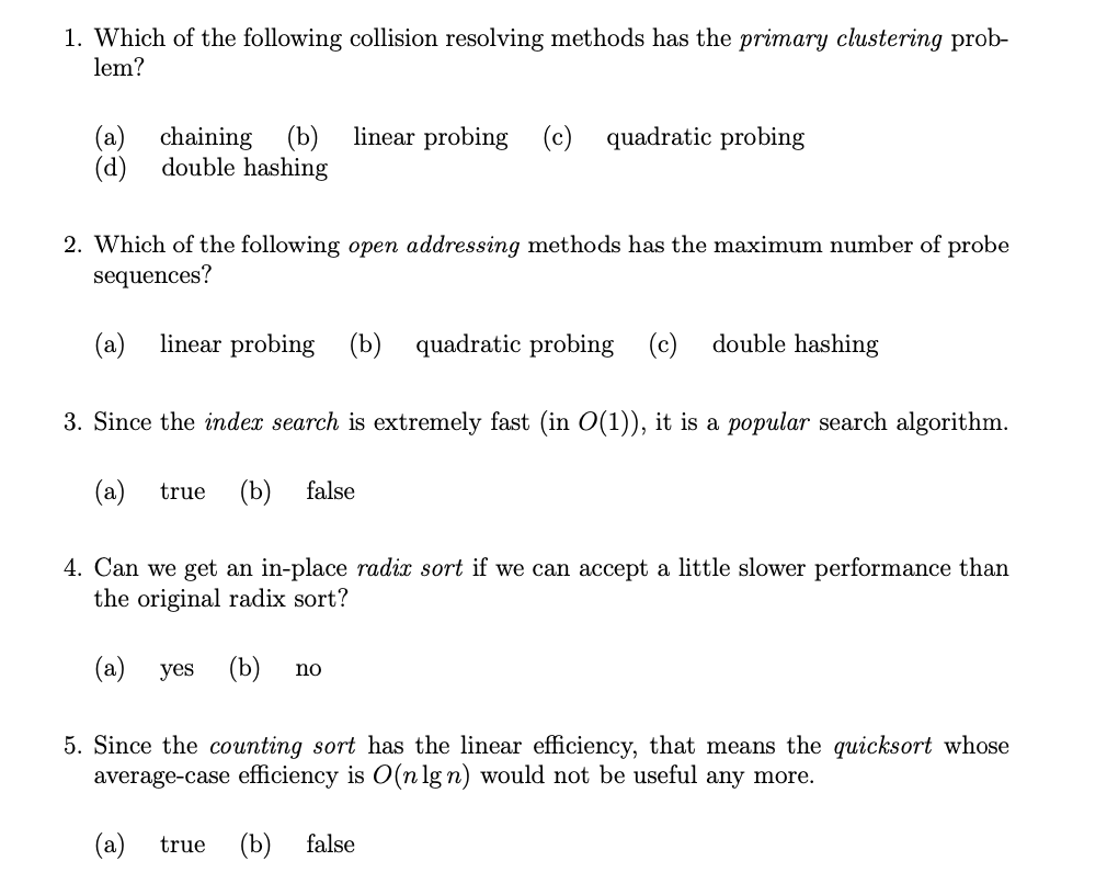 Solved 1. Which of the following collision resolving methods | Chegg.com