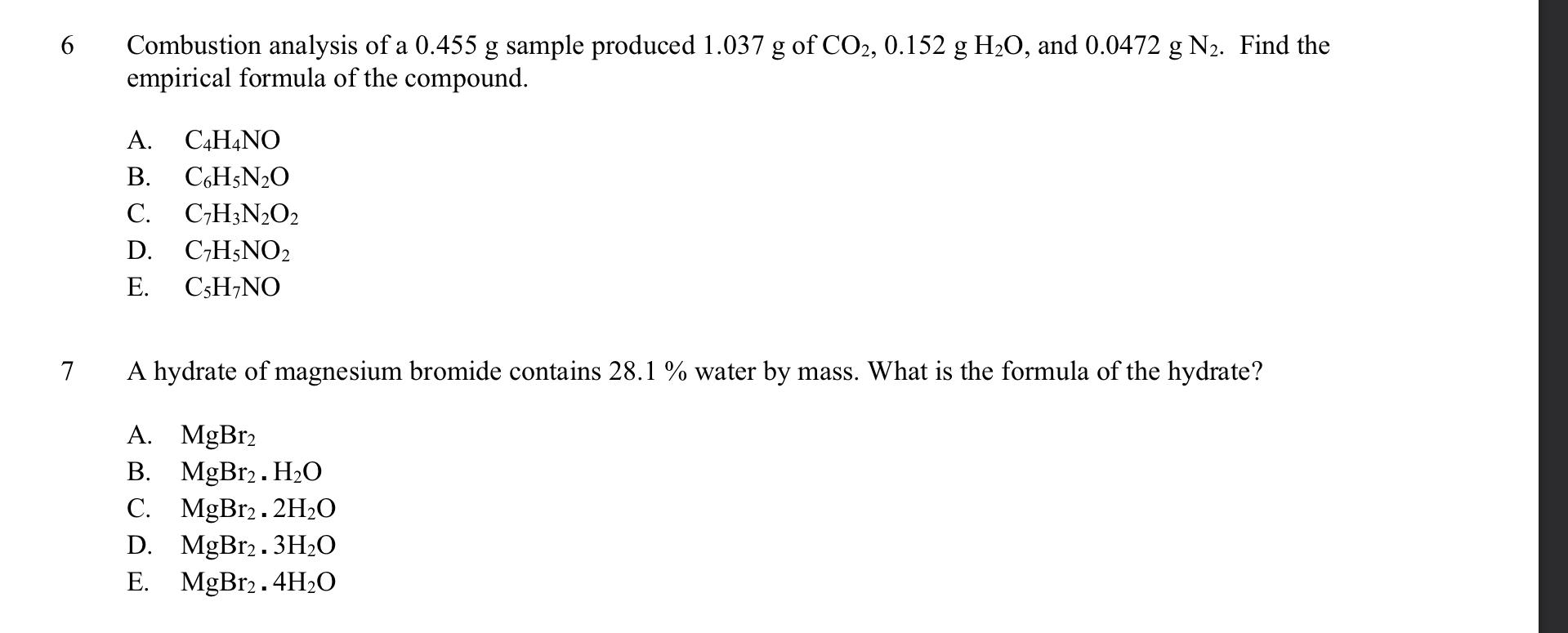 Solved 6 Combustion analysis of a 0.455 g sample produced | Chegg.com
