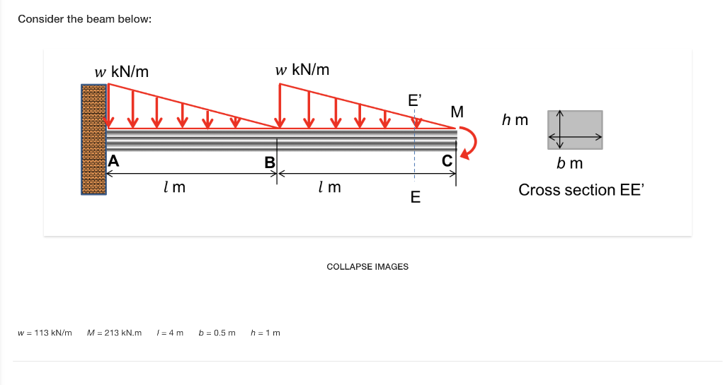 Solved Consider the beam below: w kN/m w kN/m E M hm 1 | Chegg.com