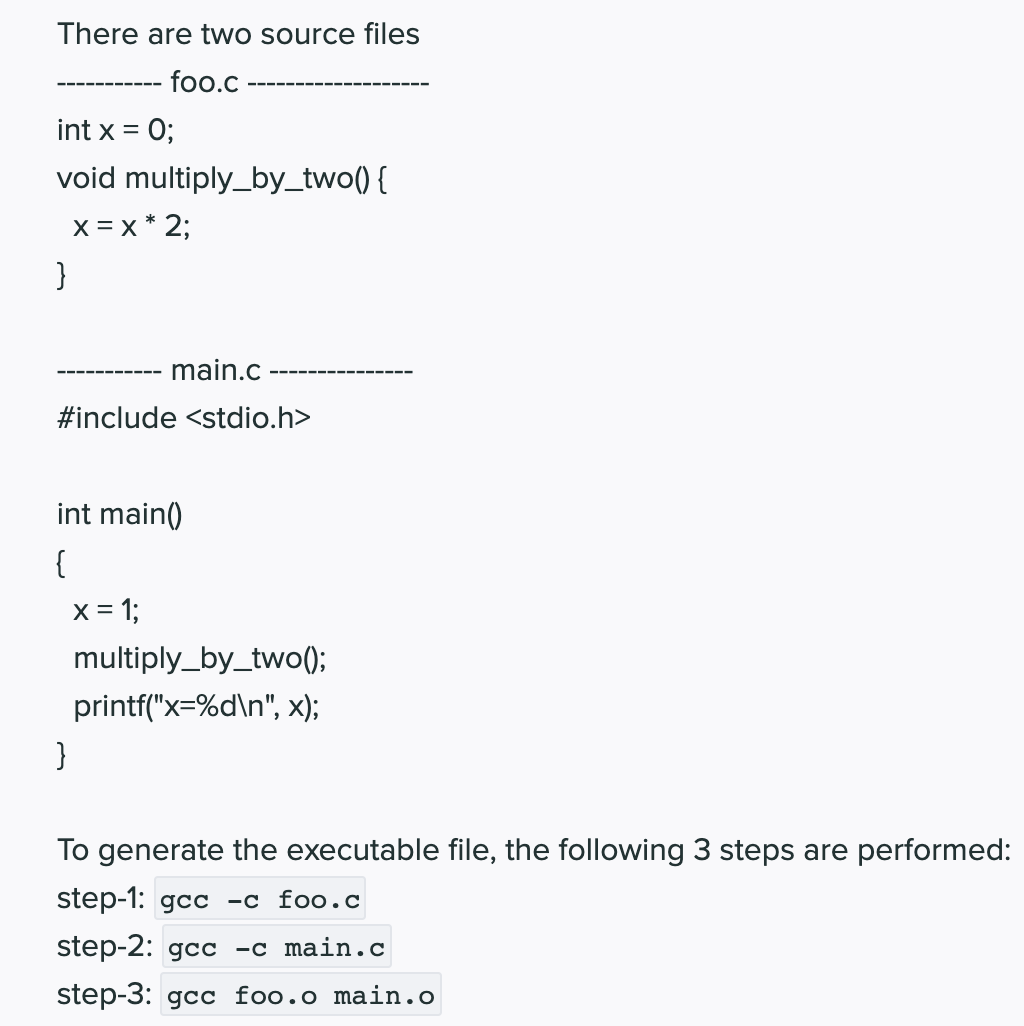 Solved There are two source files foo.c int x = 0; void | Chegg.com