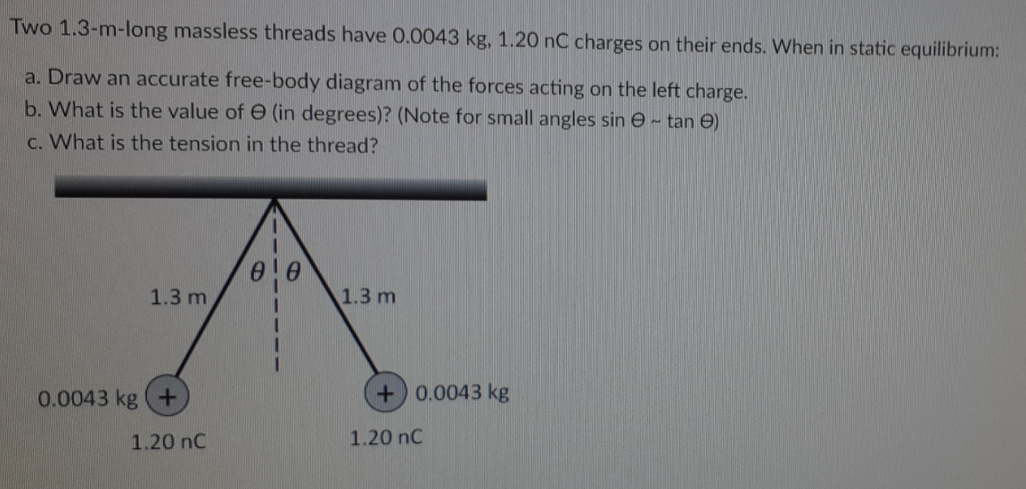 Solved Two 1.3-m-long massless threads have 0.0043 kg, 1.20 | Chegg.com