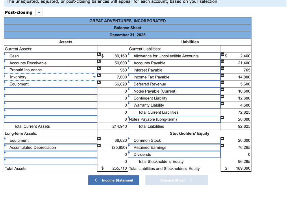 The unadjusted, adjusted, or post-closing balances | Chegg.com