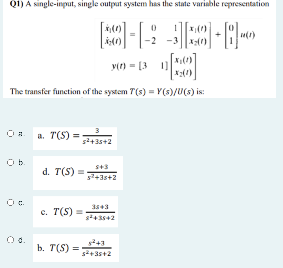 Solved (1) A single-input, single output system has the | Chegg.com