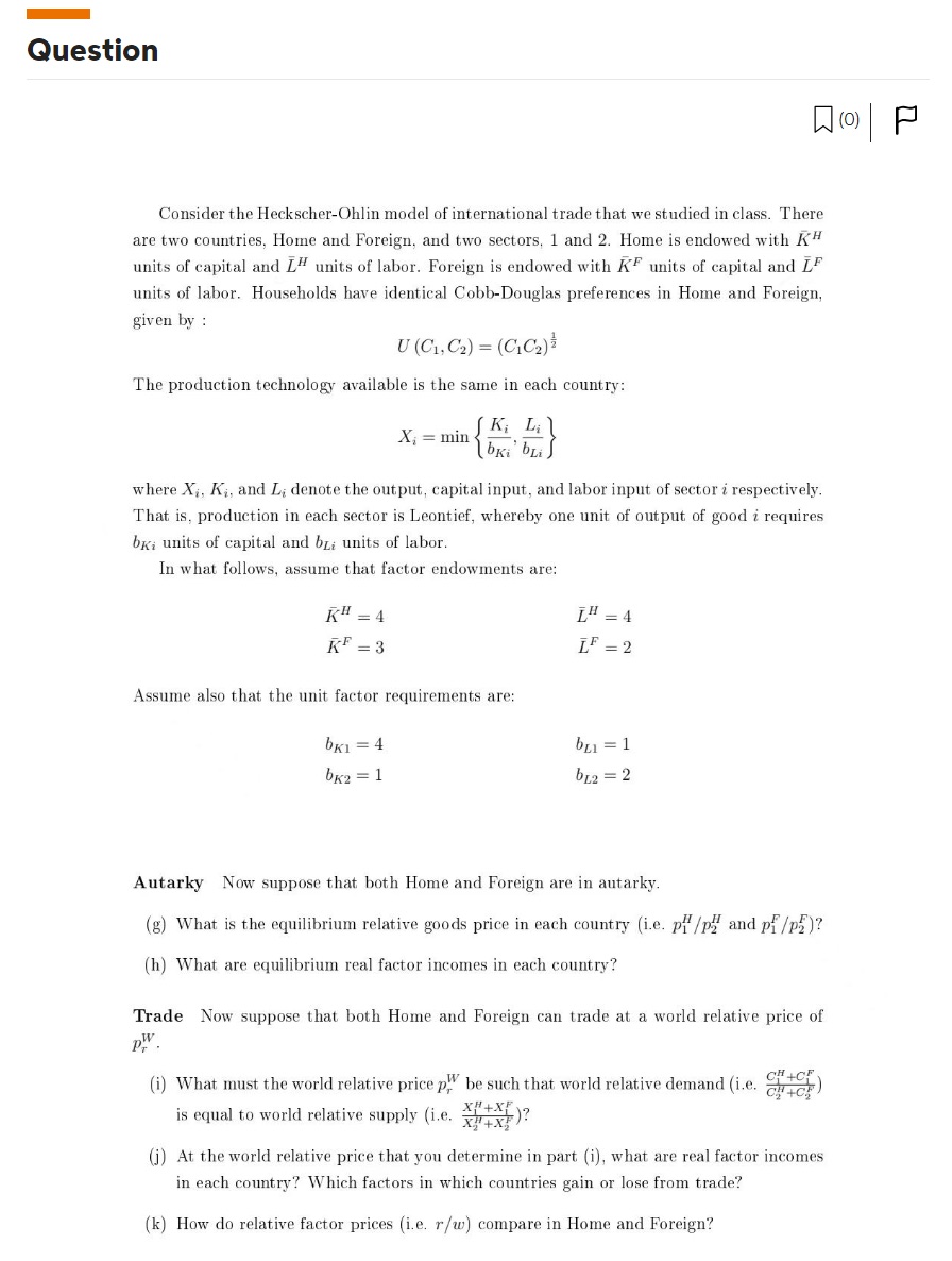 Solved Consider the Heckscher-Ohlin model of international | Chegg.com