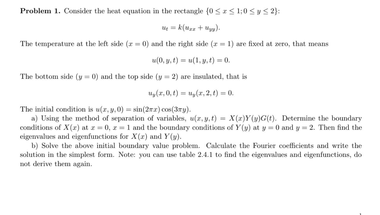 Solved Problem 1. Consider the heat equation in the | Chegg.com