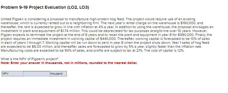 Solved Problem 9-19 Project Evaluation (LO2, LO3) United | Chegg.com