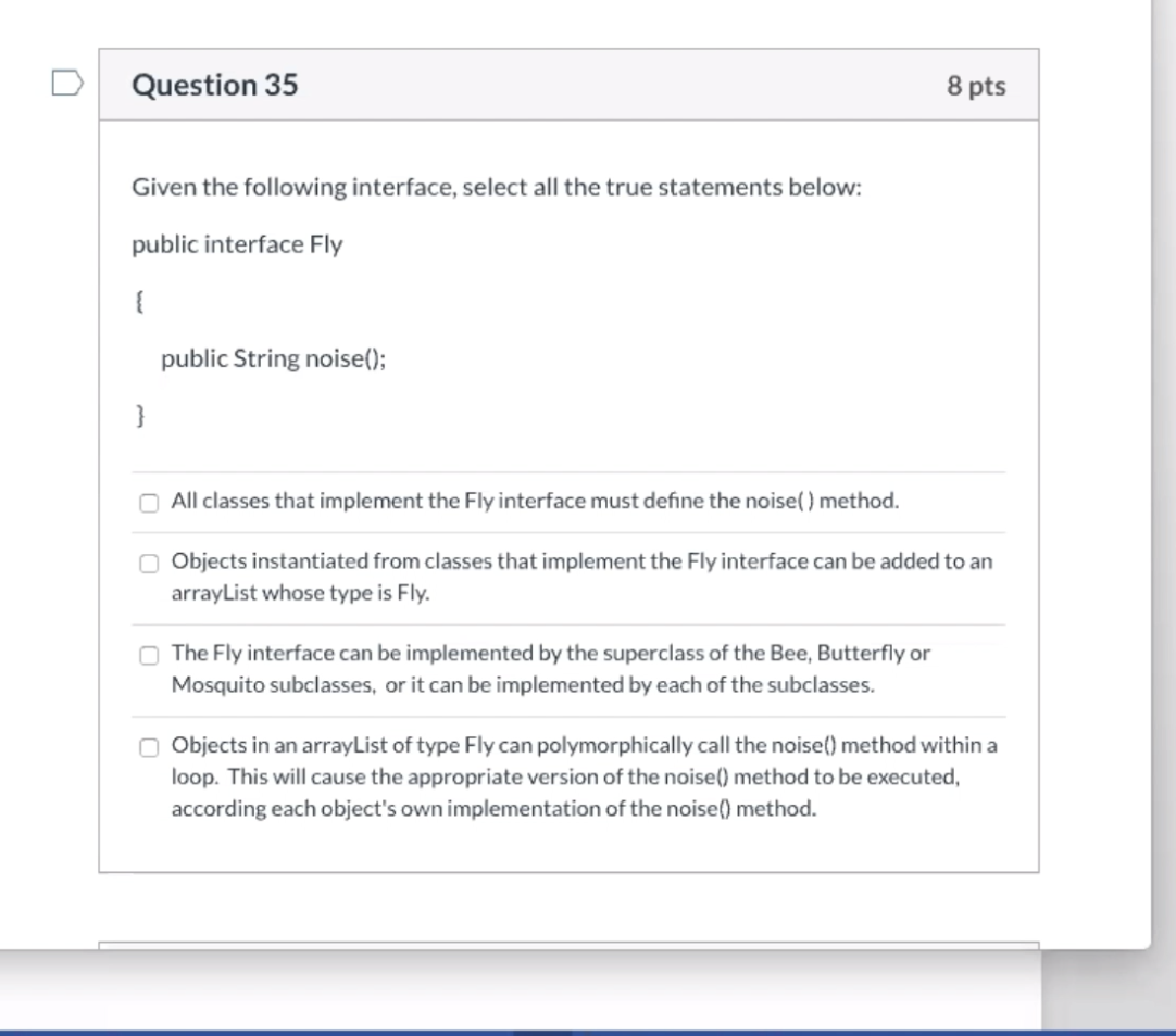 Solved Question 35 8 pts Given the following interface, | Chegg.com
