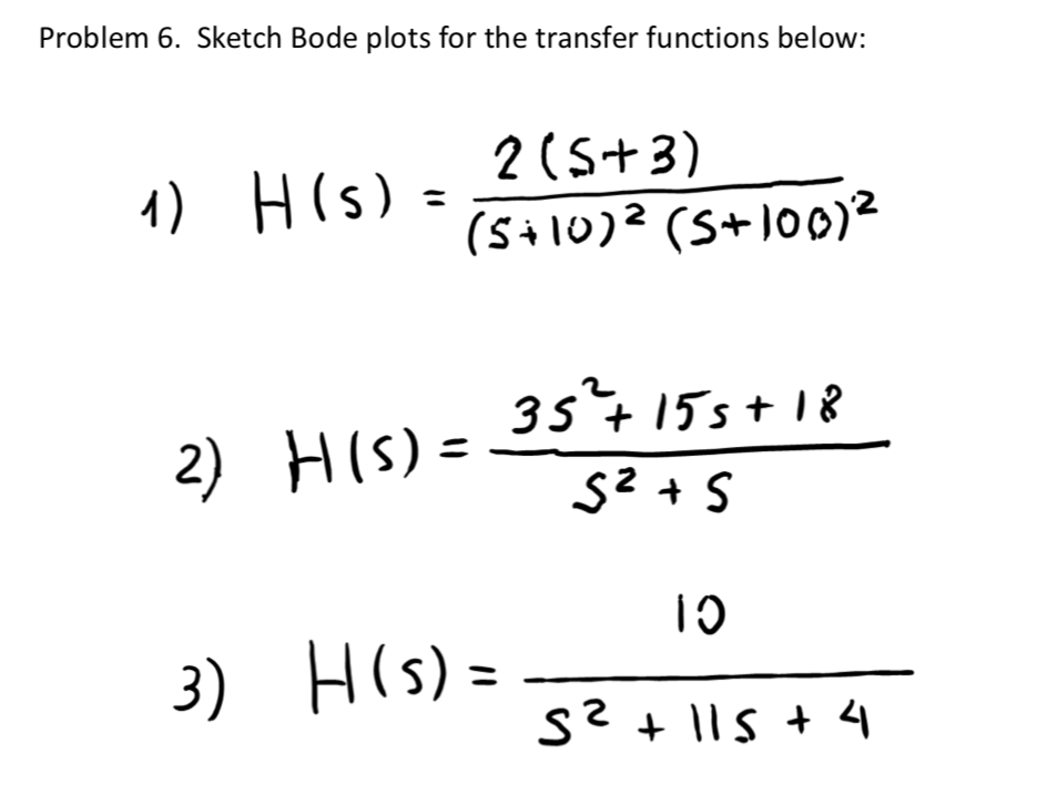 Solved Problem 6. Sketch Bode plots for the transfer | Chegg.com