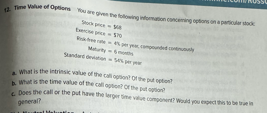Solved by an EXPERT Time Value of ﻿Options You are given the following ...