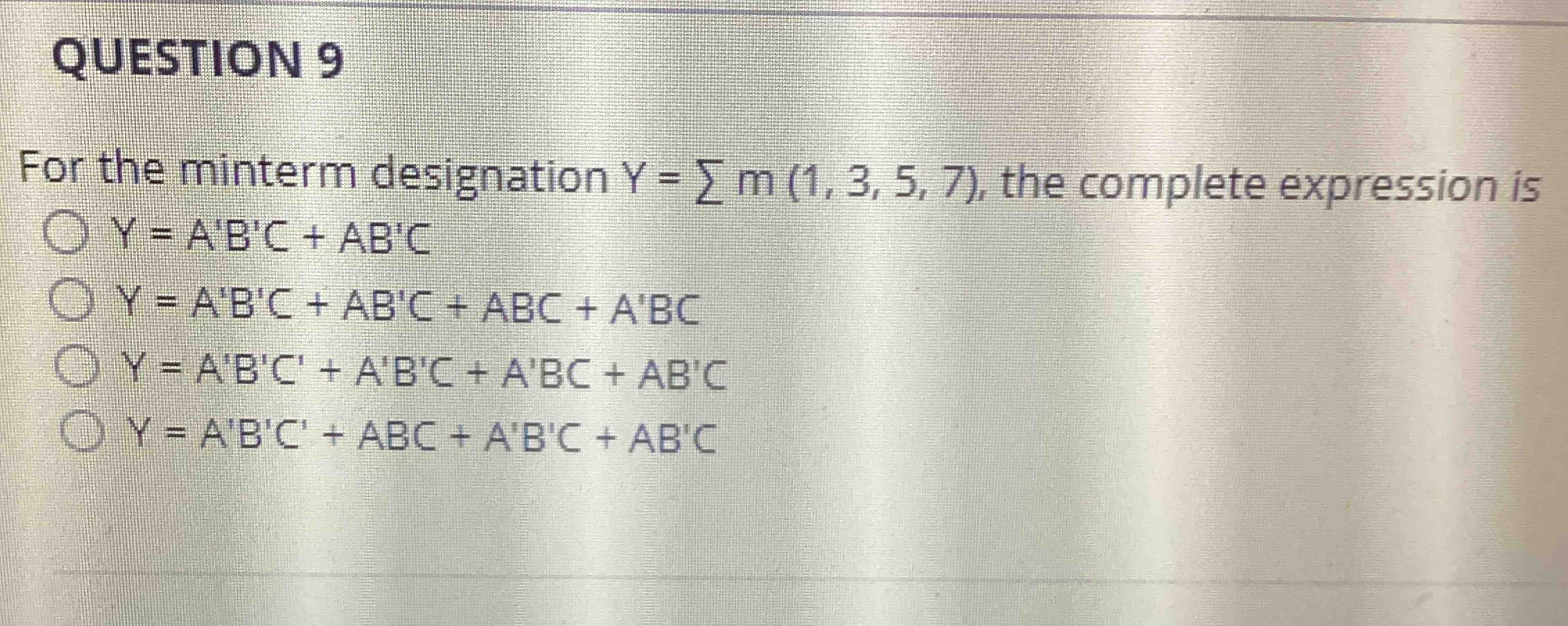 Solved QUESTION 9For the minterm designation | Chegg.com