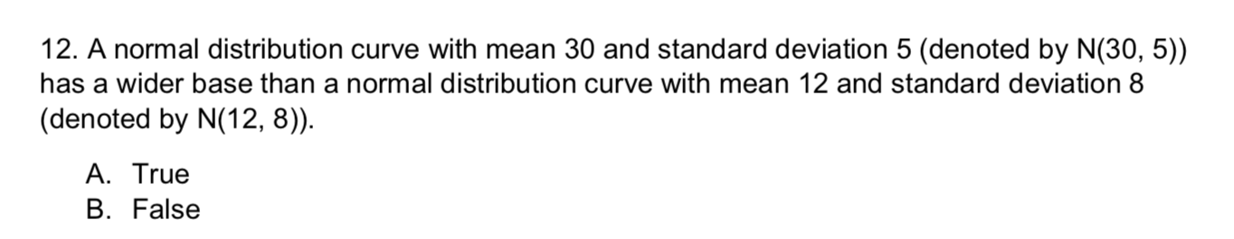 Solved 12. A normal distribution curve with mean 30 and | Chegg.com