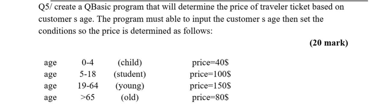 Solved Q5/ create a QBasic program that will determine the | Chegg.com