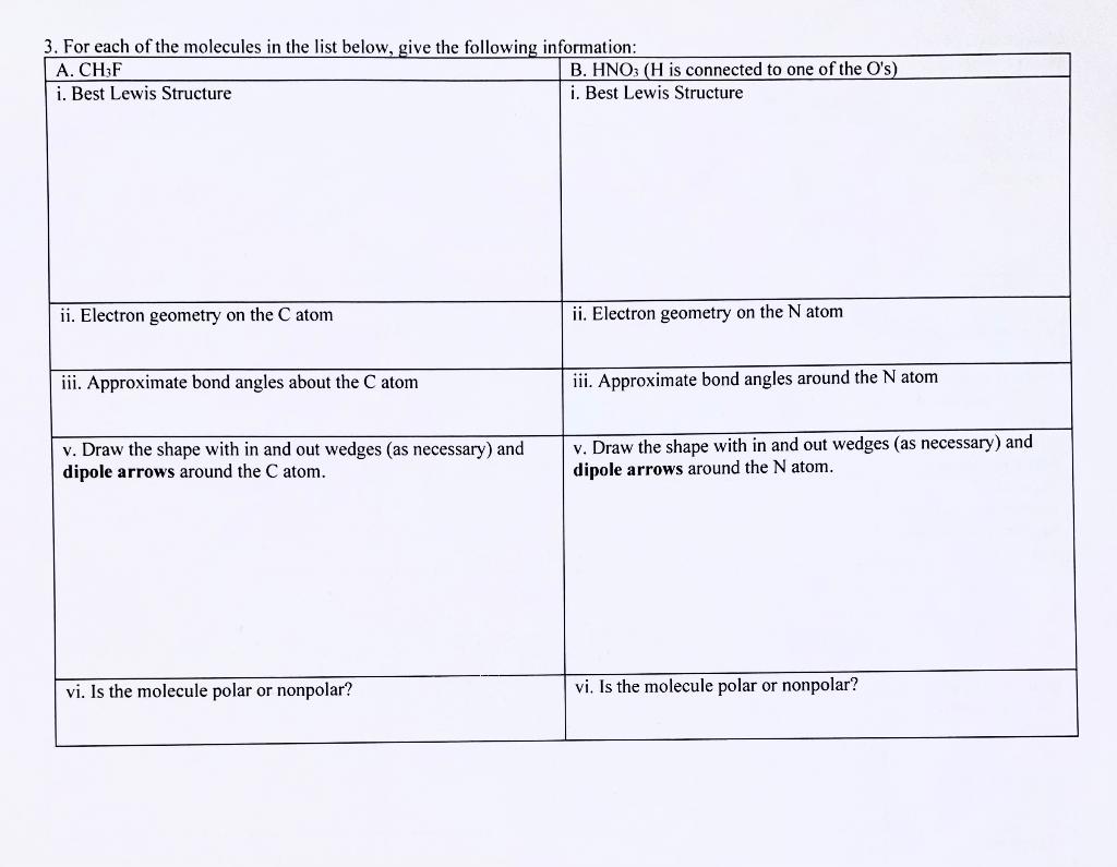 Solved 3. For each of the molecules in the list below, give | Chegg.com