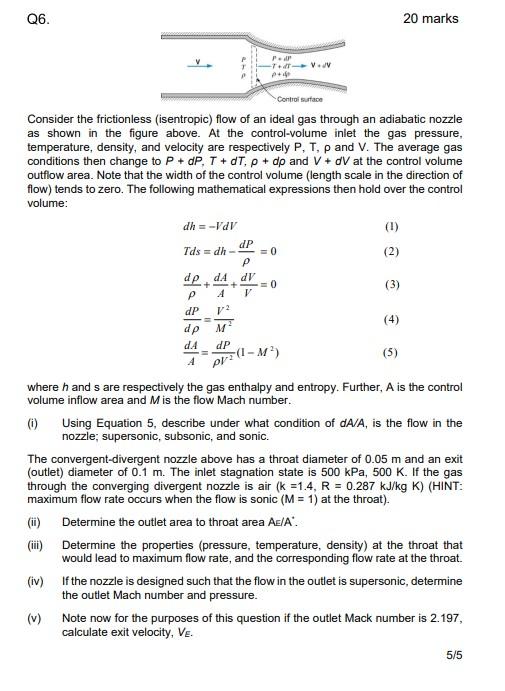 Solved Q6. 20 marks Consider the frictionless (isentropic) | Chegg.com