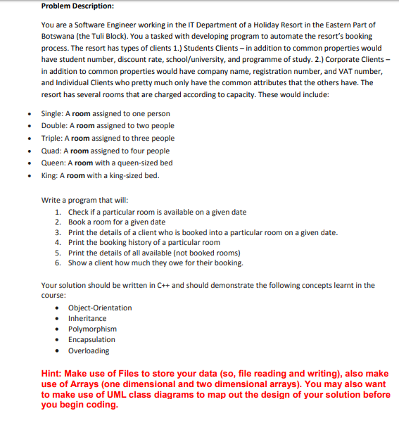 Solved Problem Description: You are a Software Engineer | Chegg.com