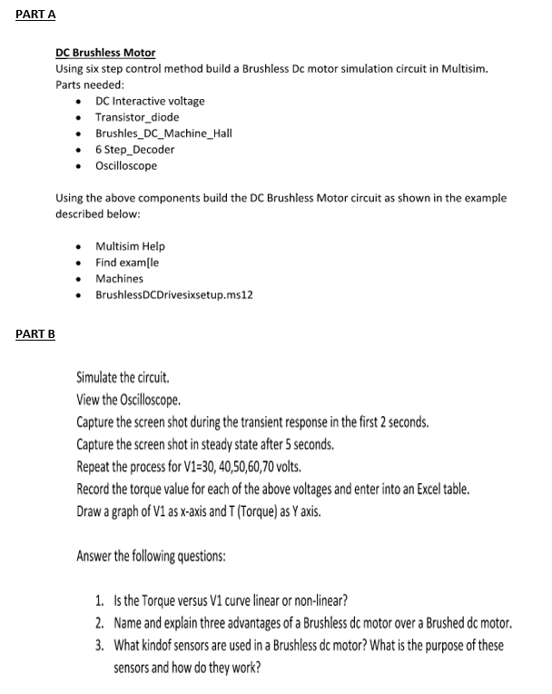 Solved PART A DC Brushless Motor Using six step control | Chegg.com